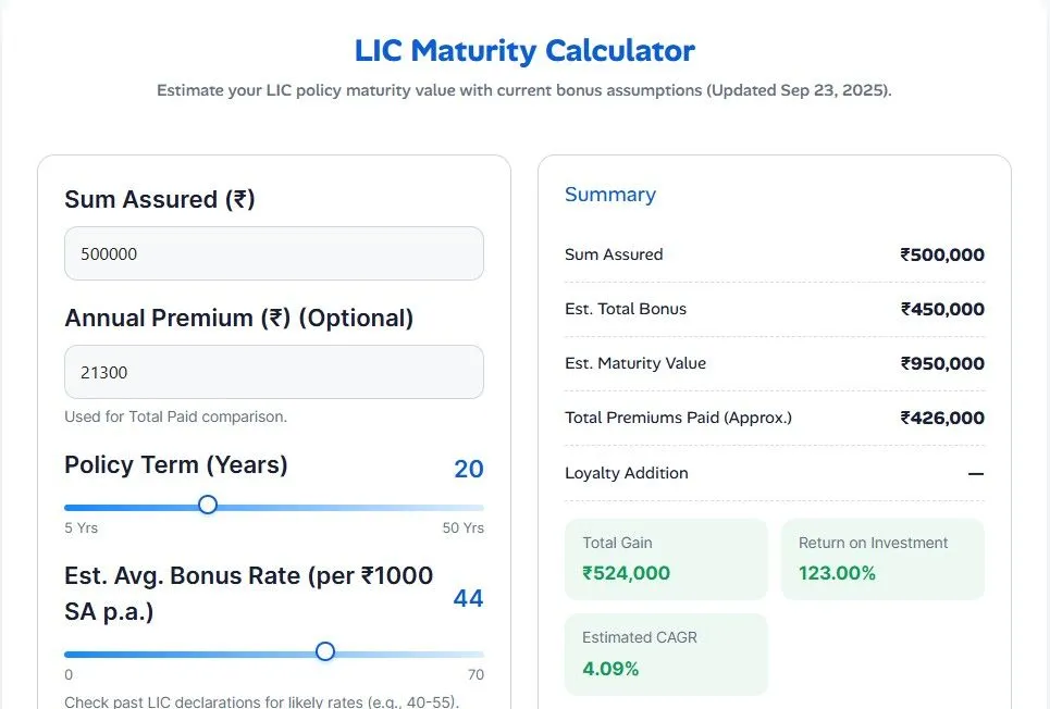 LIC Maturity Calculator