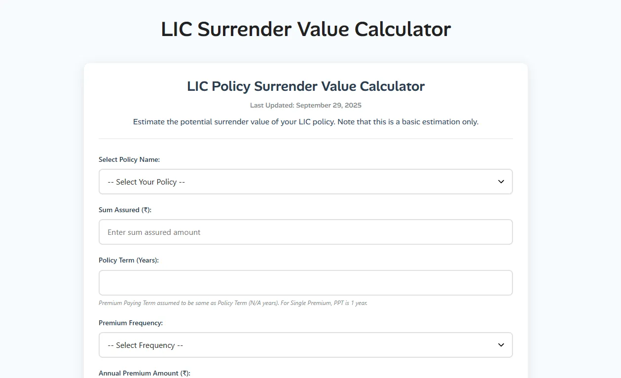 LIC Surrender Value Calculator: Calculate Policy Value